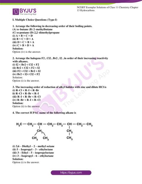 Ncert Exemplar Class 11 Chemistry Solutions Chapter 13 Hydrocarbons