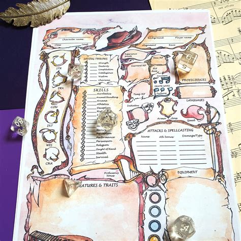 Dnd 5e Bard Character Sheet Fillable Pdf Digital Download Dungeon