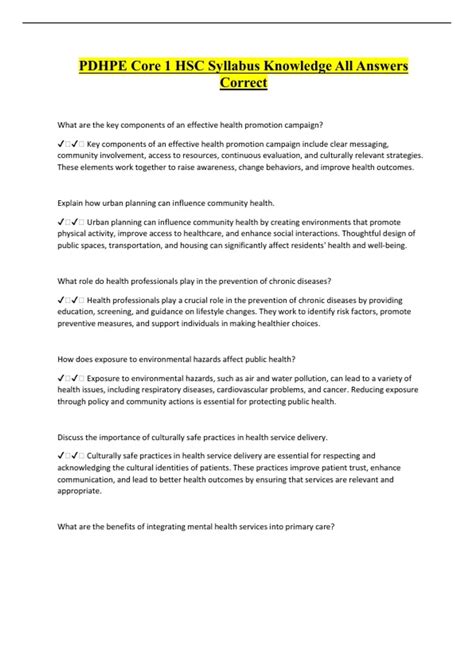 Pdhpe Core 1 Hsc Syllabus Knowledge All Answers Correct Pdhpe Core 1 Hsc Syllabus Knowledge