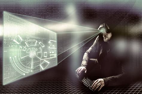 Glitch Effect Hacker Working On A Code On Dark Digital Background With