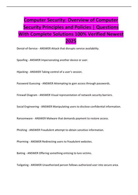 Computer Security Overview Of Computer Security Principles And Policies Questions With