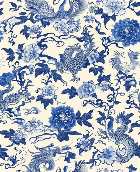 Blue And White Chinese Porcelain Pattern On A Beige Background Premium Ai Generated Image Blue And White Chinese Porcelain Pattern On A Beige Background Premium Ai Generated Image