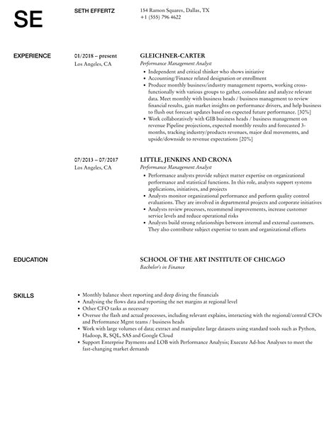 Performance Management Analyst Resume Samples Velvet Jobs