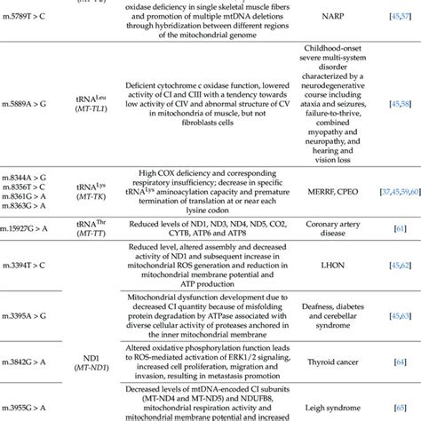 Mtdna Mutations Associated With Mitochondrial Diseases And Other