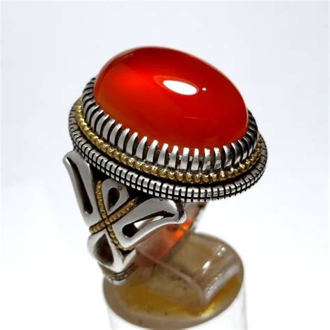 انگشتر عقیق یمنی مردانه رکاب دست ساز طلا نقره شبکه برگی با بند تمام