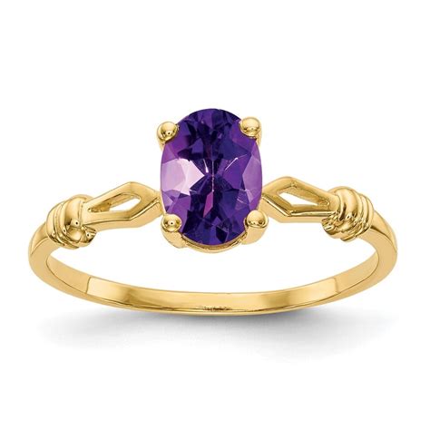Diamond2deal 14k Yellow Gold 7x5mm Oval Amethyst Ring For Women Size 6