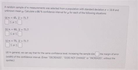 Solved A Random Sample Of N Measurements Was Selected From A Chegg Com