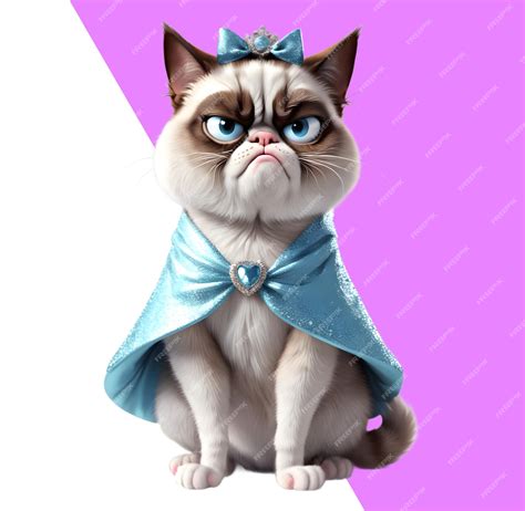 Premium Psd A Cute Posh Grumpy Kitten With Jewelry And A Dress