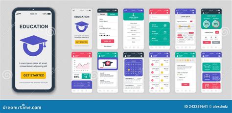 Set Of Ui Ux Gui Screens Education App Flat Design Template For