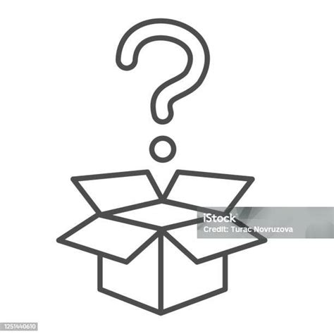 질문과 상자 얇은 라인 아이콘 배달 개념 흰색 배경에 물음표 기호판 상자 개요 스타일의 상자 아이콘 위의 질문과 함께 골판지 상자를 엽니 다 벡터 그래픽 상자에 대한 스톡