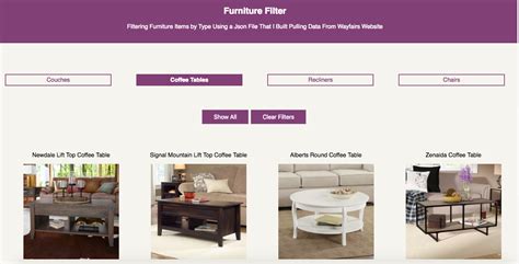 React Furniture Filters With Json File And Github Api