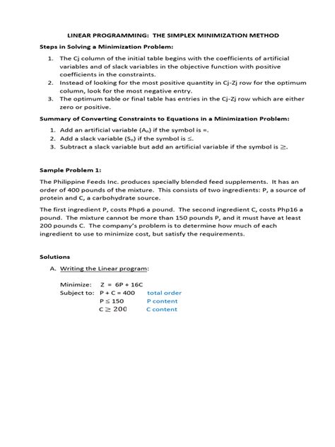 Linear Programming Minimization Illustration Pdf Linear Programming