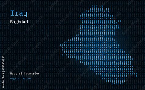 Iraq Map Shown In Binary Code Pattern Matrix Numbers Zero One World Countries Vector Maps