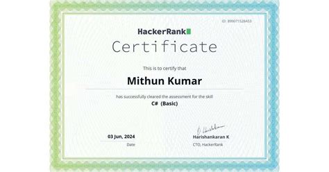 Mithun Kumar On Linkedin Hackerrank Skill Certificate