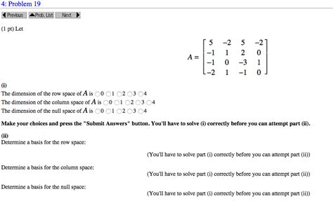 solved the dimension of the row space of a is 0 1 2 3 4 the