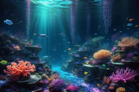 Premium Photo Bioluminescent Technoreef Synergy Of Holographic Sea Life And Intricate Circuits