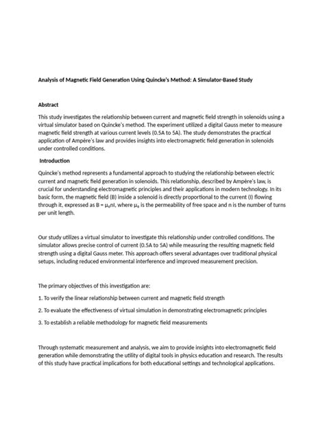 Analysis Of Magnetic Field Generation Using Quincke Last Pdf