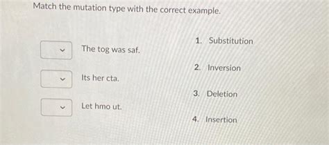 Solved Match The Mutation Type With The Correct Example The Chegg Com