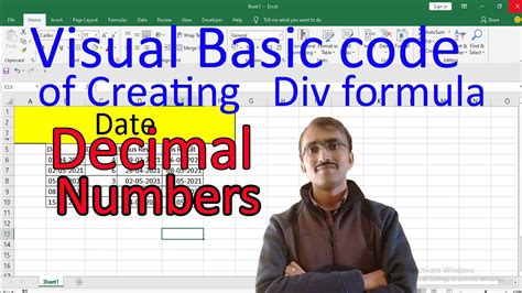 create div formula with visual basic code in microsoft excel