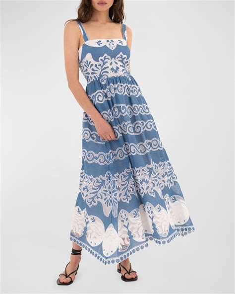Borgo De Nor Ninet Lace Fitted Bodice Midi Dress Neiman Marcus