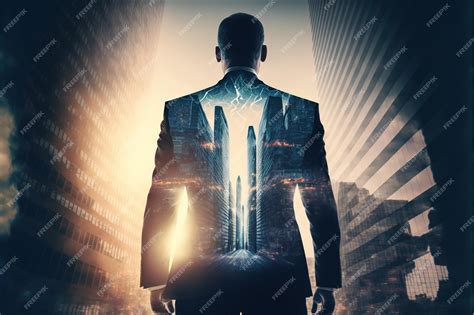 Premium Photo Businessman Double Exposure With City Background