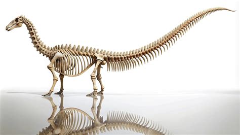 Reflected Brachiosaurus Fossil Skeleton Isolated On White Background