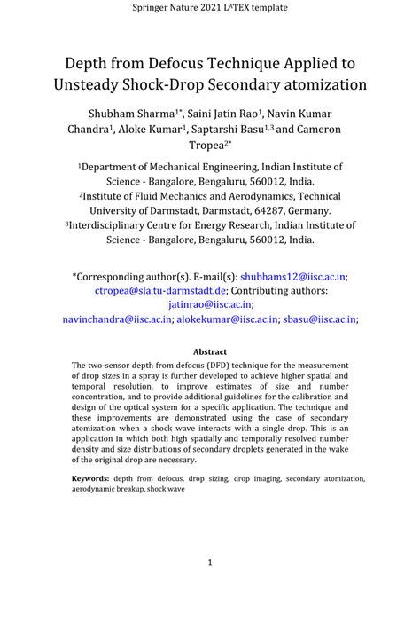 Pdf Depth From Defocus Technique Applied To Unsteady Shock Drop Secondary Atomization