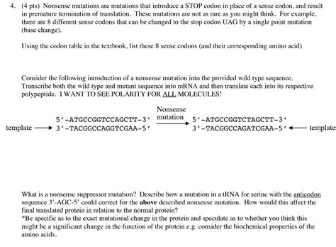 solved 4 pts nonsense mutations are mutations that