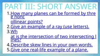 Comprehensive Geometry Quiz Lines Planes And Points Identification