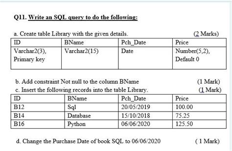 Solved Q11 Write An SQL Query To Do The Following A Chegg