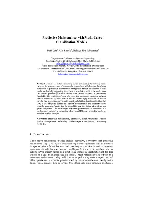 pdf predictive maintenance with multi target classification models