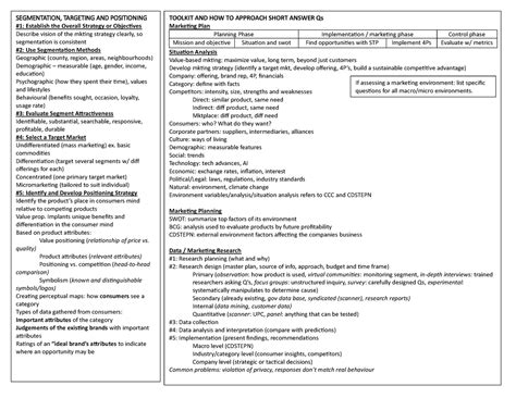 296 Midterm Cheat Sheet Segmentation Targeting And Positioning 1