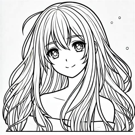 Smiling Long Hair Anime Girl Coloring Page Download Print Or Color