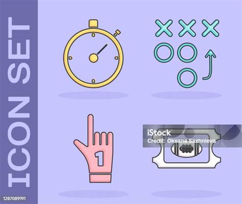 설정 미식 축구 티켓 스톱 워치 손가락 제기 및 계획 전략 개념 아이콘과 번호 1 팬 손 장갑 벡터 1에 대한 스톡 벡터 아트 및 기타 이미지 Istock