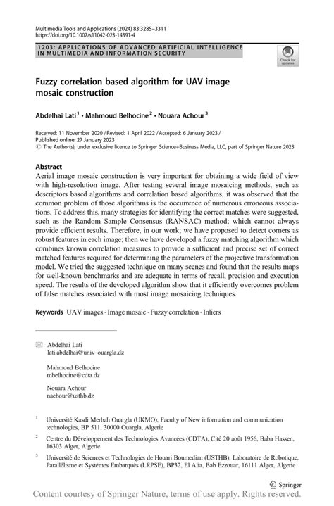 fuzzy correlation based algorithm for uav image mosaic construction