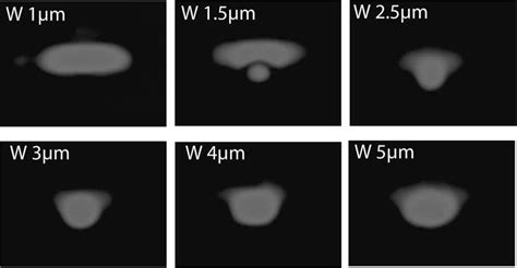 measured mode profiles with different waveguide widths height h and