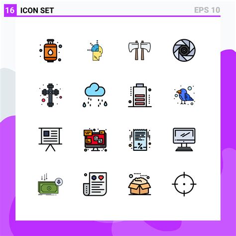 Editable Vector Line Pack Of 16 Simple Flat Color Filled Lines Of Cross Celebration Chop Shutter