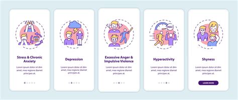 Psychology Of Self Control Development Onboarding App Page Screen With Concepts Vector