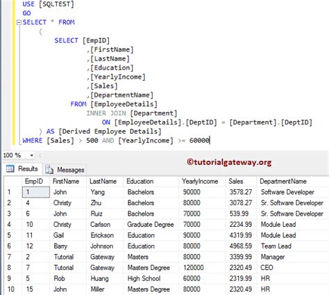 Sql Derived Table