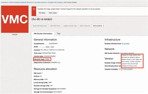 Exadata Cloud At Customer VM Cluster Update Failed Using The OCI Console How To Troubleshoot