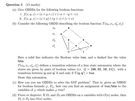 Question 5 15 Marks A Give Obdds For The Following Boolean Functions V I Fx Y Z X Y