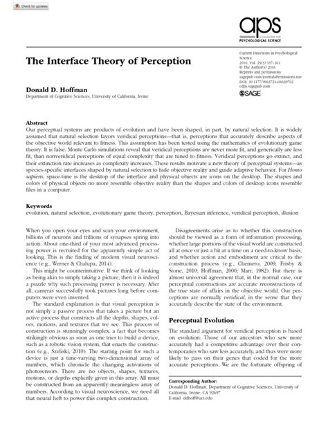 Hoffman 2016 The Interface Theory Of Perception Pdf