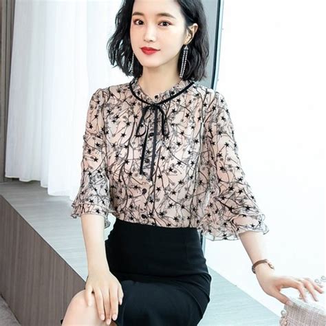 추천리뷰 여성 여름 반팔 블라우스 세미 정장 쉬폰 명품 반팔티splac 반팔티 샵픽