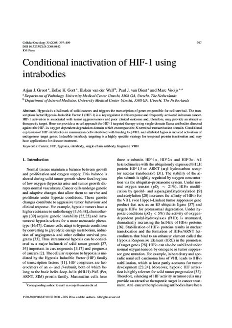 Pdf Conditional Inactivation Of Hif 1 Using Intrabodies