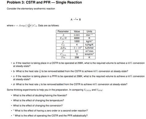 Solved Problem 3 Cstr And Pfr Single Reaction Consider