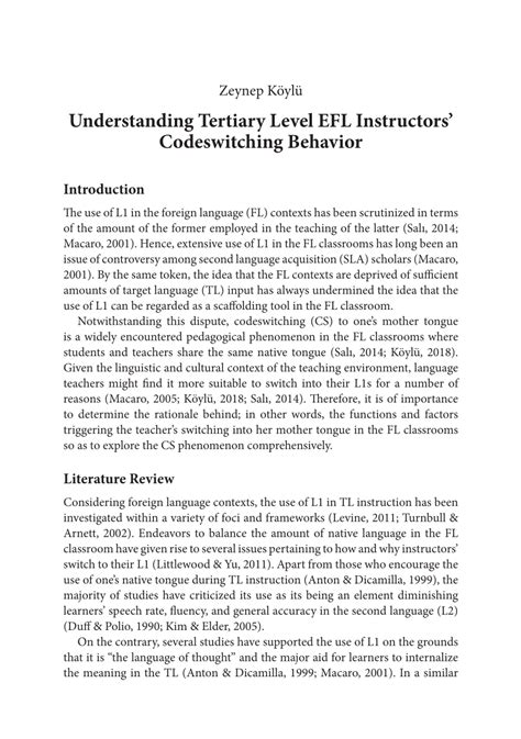 Pdf Understanding Tertiary Level Efl Instructors Codeswitching Behavior