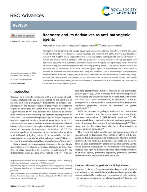 Pdf Itaconate And Its Derivatives As Anti Pathogenic Agents