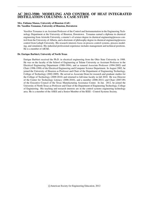 Pdf Modeling Simulation And Control Of Heat Integrated Distillation