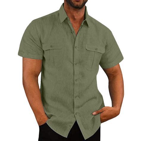 Egzmbll Mens Short Sleeve Plaid Button Up Shirt Regular Fit Double