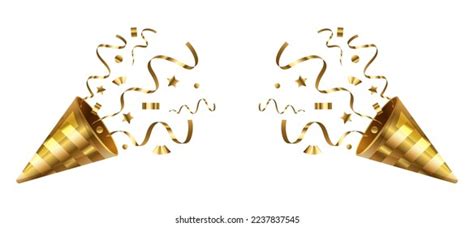 Exploding Gold Party Popper Confetti Ribbon Stock Vector Royalty Free 2237837545 Shutterstock